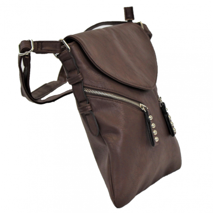 9034 - DARK BROWN PU LEATHER CROSS BODY/ SHOULDER BAG